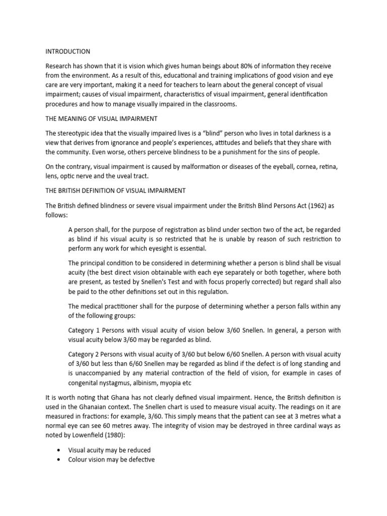 Understanding Visual Impairment Definitions | PDF | Visual Impairment | Visual Acuity