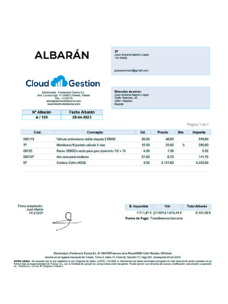 Albarán Modelo | PDF