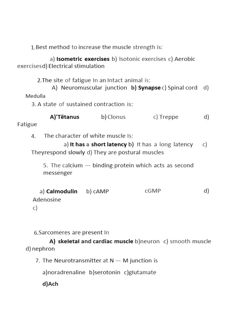 Nerve Muscle MCQ | PDF | Muscle Contraction | Skeletal Muscle