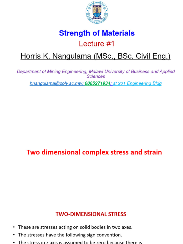 Lecture #1 STR | PDF | Stress (Mechanics) | Equations