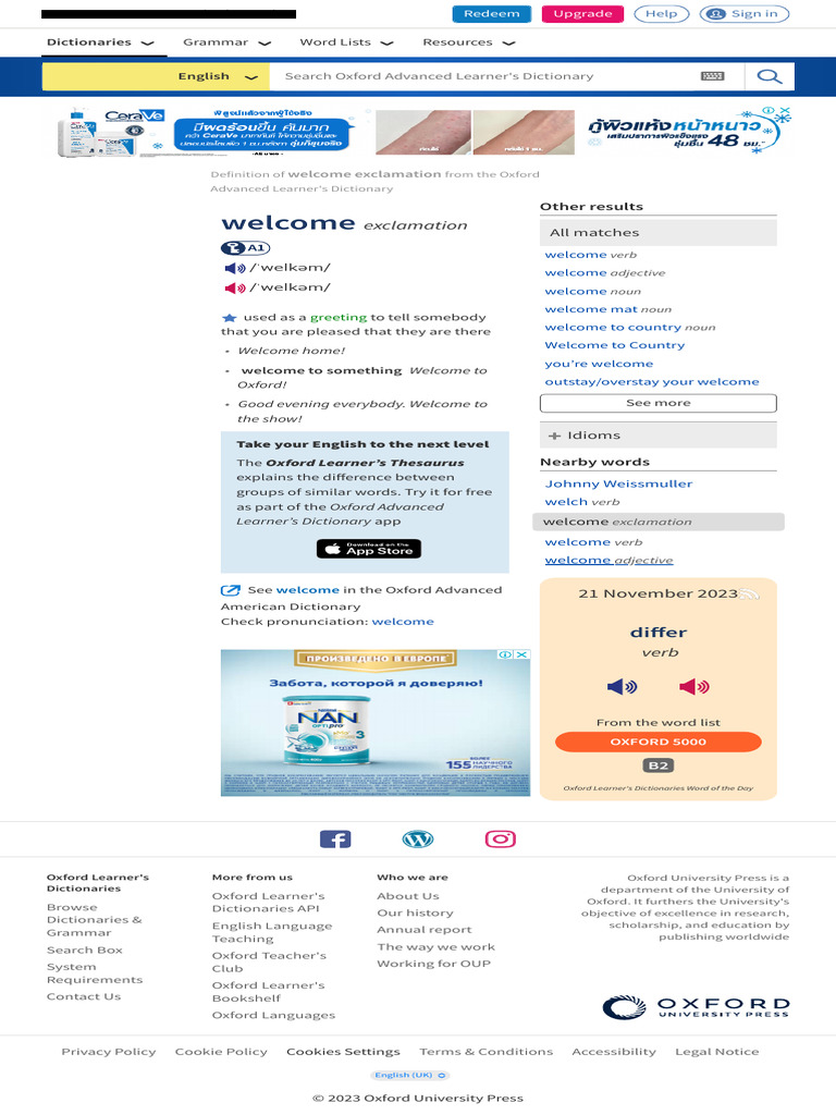 Definition of "Welcome" Exclamation | PDF | Dictionary | English Language