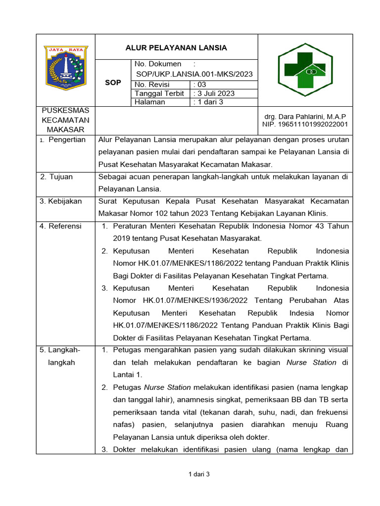 Sop Alur Pelayanan Lansia 2023 | PDF