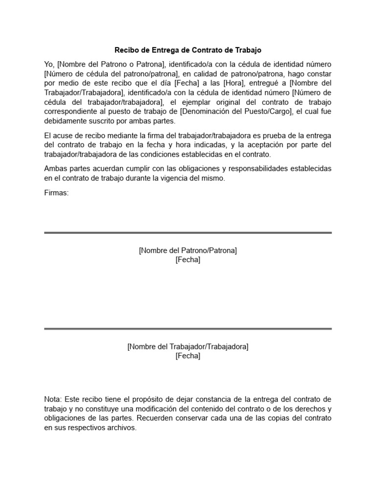 Recibo de Entrega de Contrato de Trabajo | PDF | Derecho laboral | Gobierno
