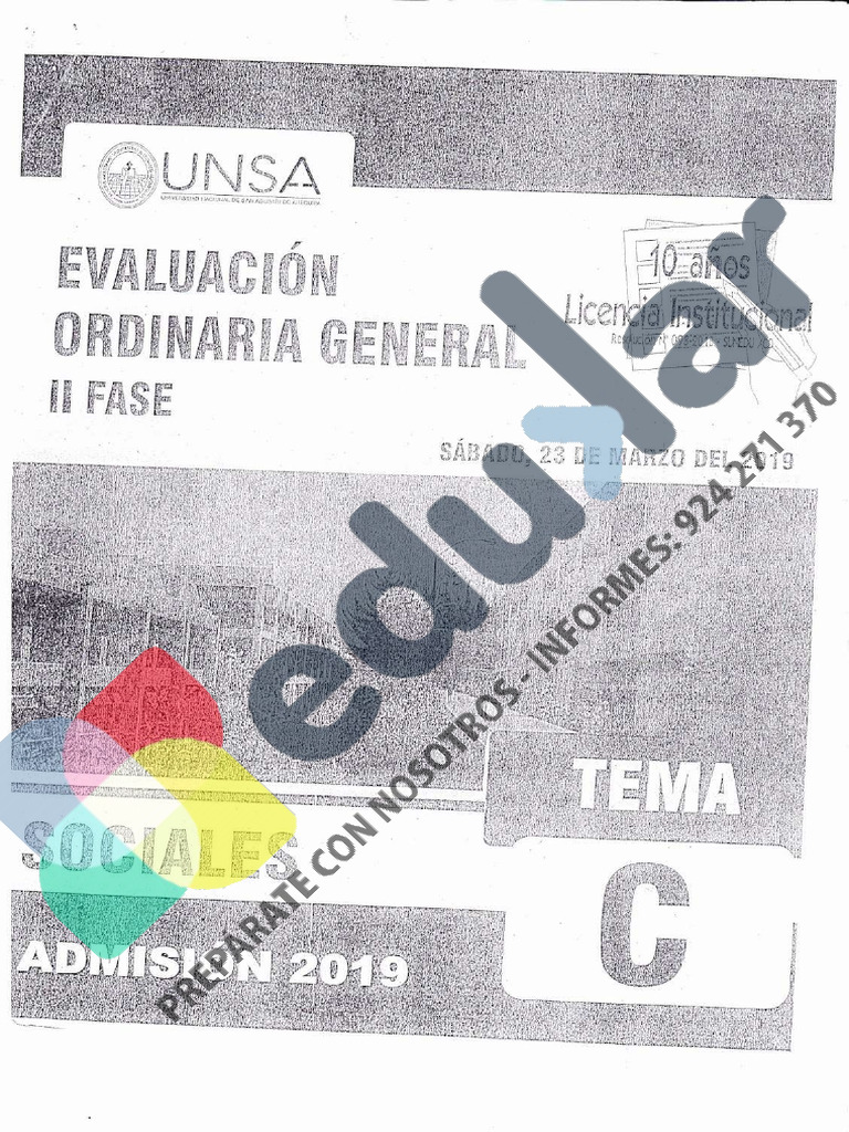 Examen de Admisión Ordinario II Fase 2019 | PDF