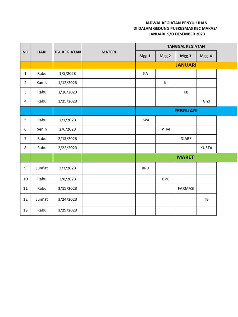 Promkes Jadwal Penyuluhan Dalam Dan Luar Gedung | PDF
