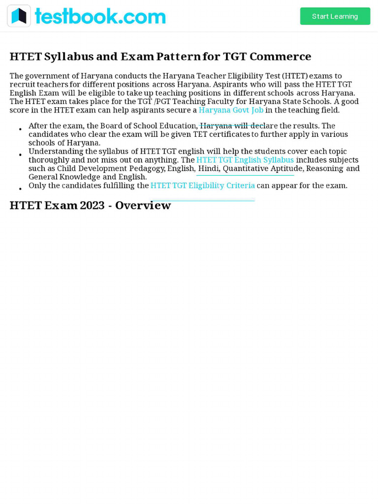 HTET Syllabus and Exam Pattern For TGT Commerce | PDF