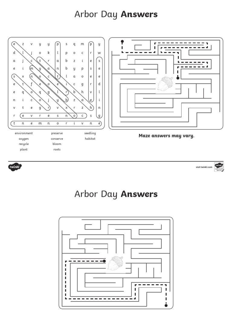 Answer Key Arbor Day Word Search and Maze For 3rd-5th | PDF