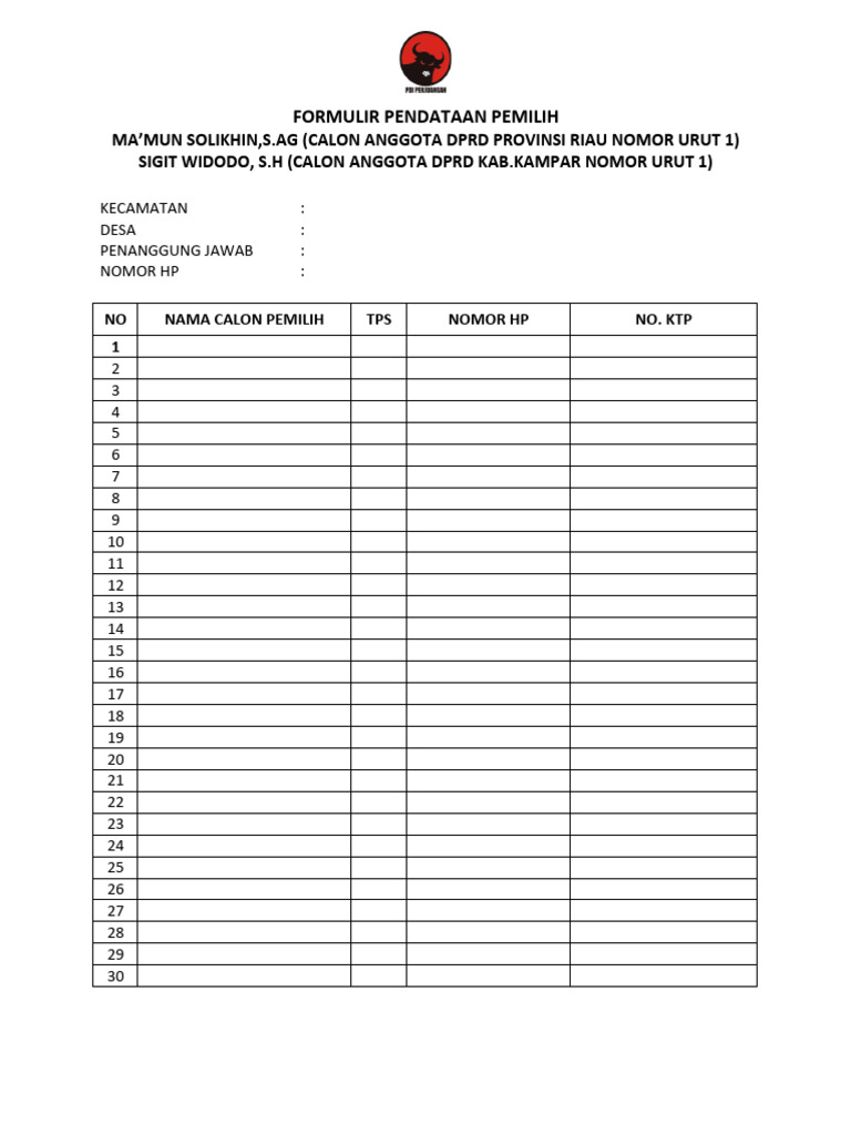 Formulir Pendataan Pemilih | PDF
