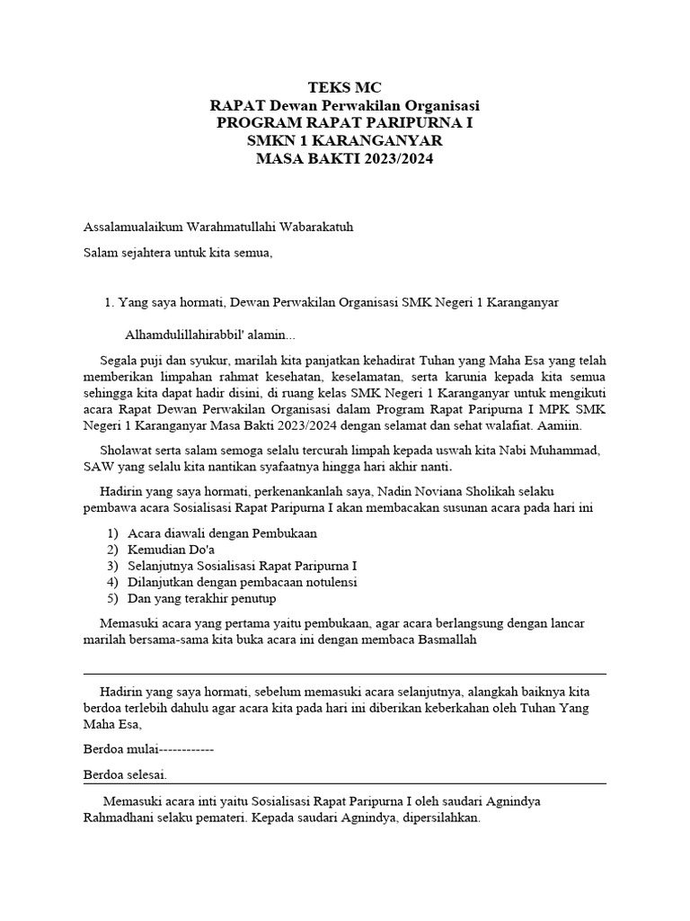 Teks MC Rapat Dpo | PDF | Karier & Perkembangan