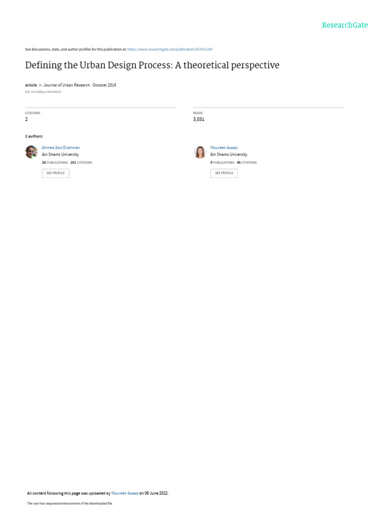 Defining The Urban Design Process A Theoretical Perspective | PDF ...