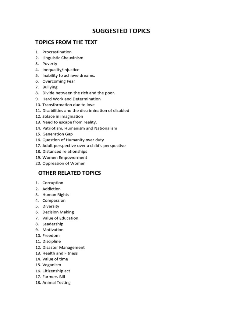 Grade 12 ENGLISH Project Topics | Download Free PDF | Experience | Essays