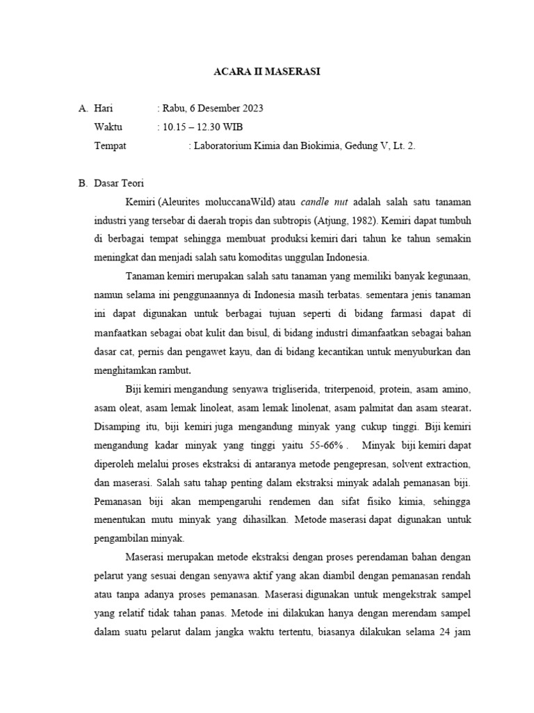 Ekstraksi Minyak Biji Kemiri dengan Maserasi | PDF