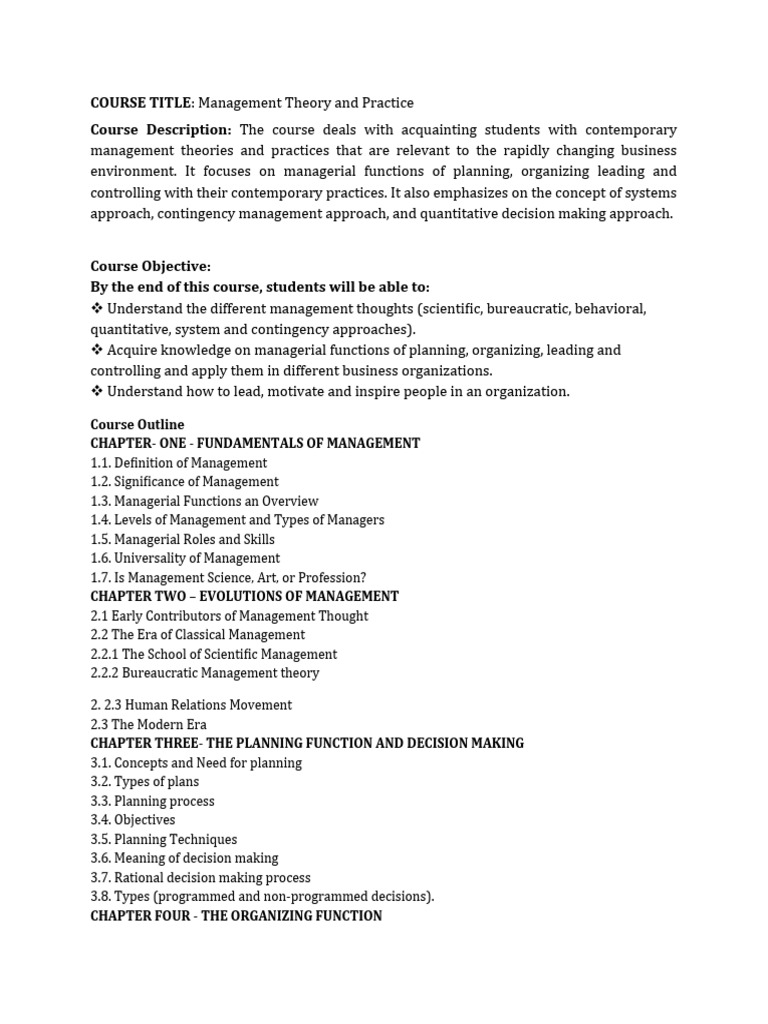 MGMT Concept Course Outline | PDF | Science | Theory