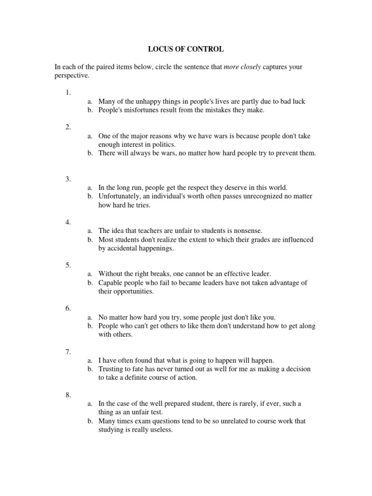 Locus of Control Assessment | PDF | Cognitive Science | Cognition