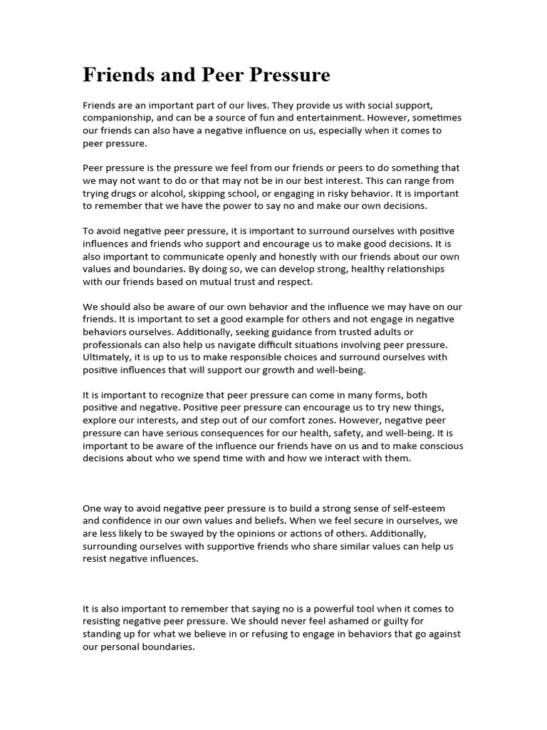 Friends and Peer Pressure | PDF | Self Esteem | Motivational