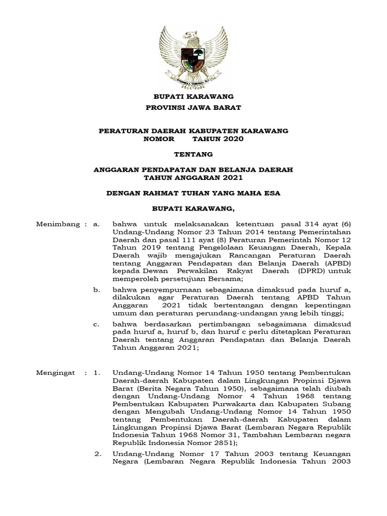 Raperda Penetapan Apbd 2021 | PDF