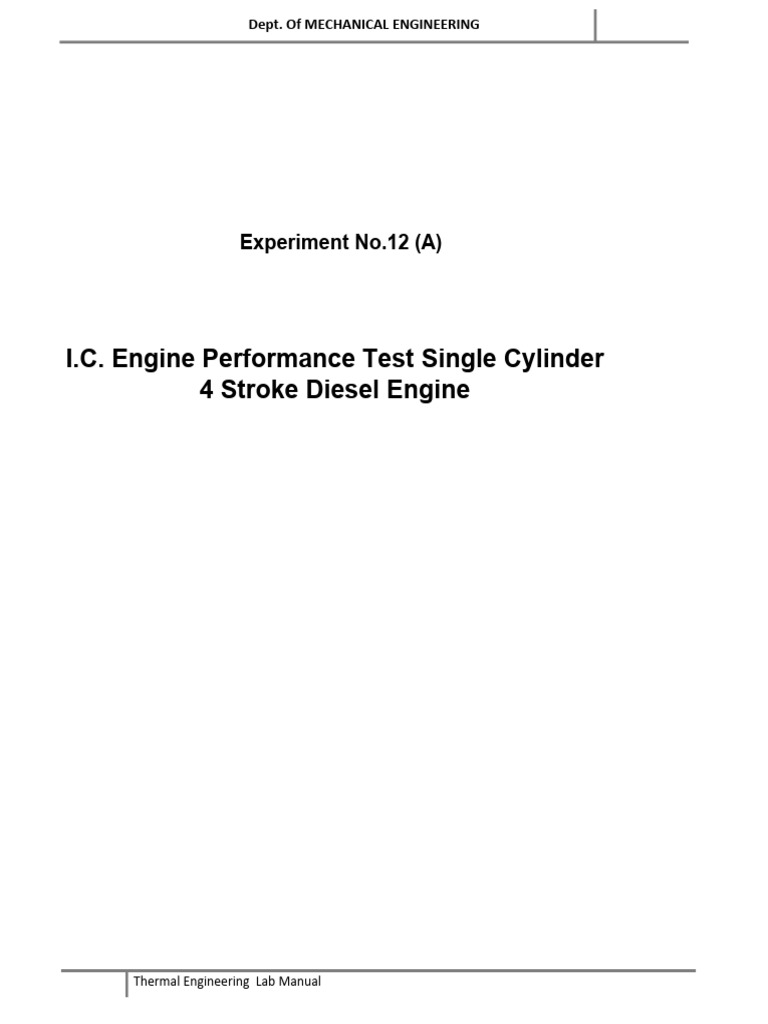 I.C. Engine Performance Test single cylinder diesel engine | PDF ...