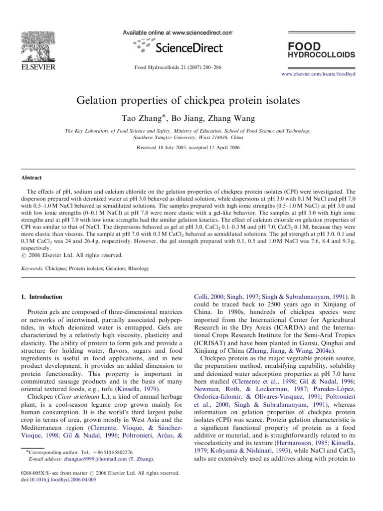 Gelation Properties of Chickpea Protein Isolates | PDF | Soybean | Gel