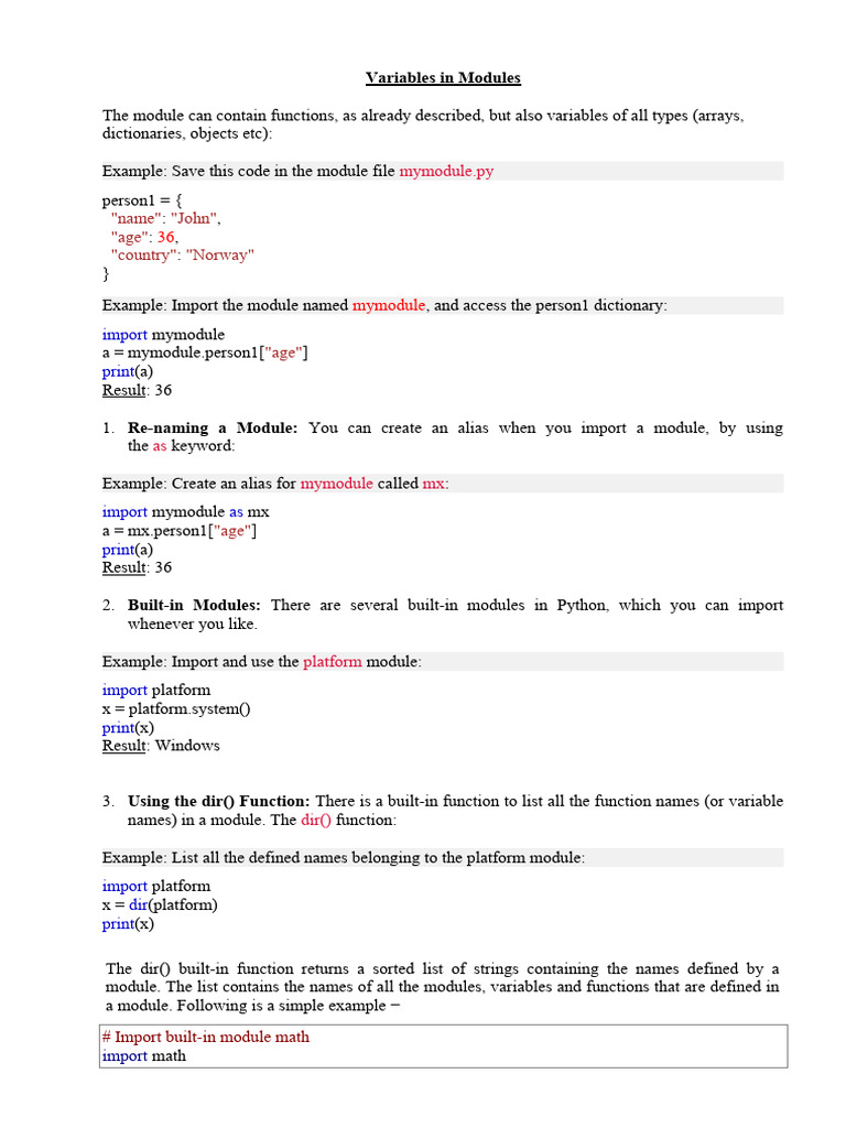 6.2 Variables in Modules | PDF
