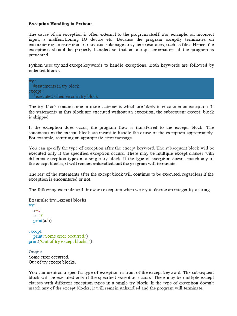 Handling Multiple Exceptions in Python | PDF | Computer Program ...