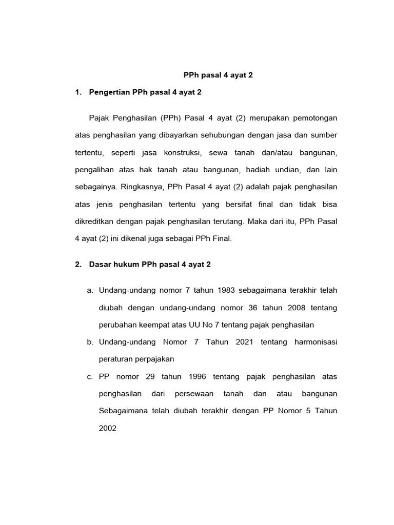 PPh Pasal 4 Ayat 2: Pengertian dan Dasar Hukum | PDF
