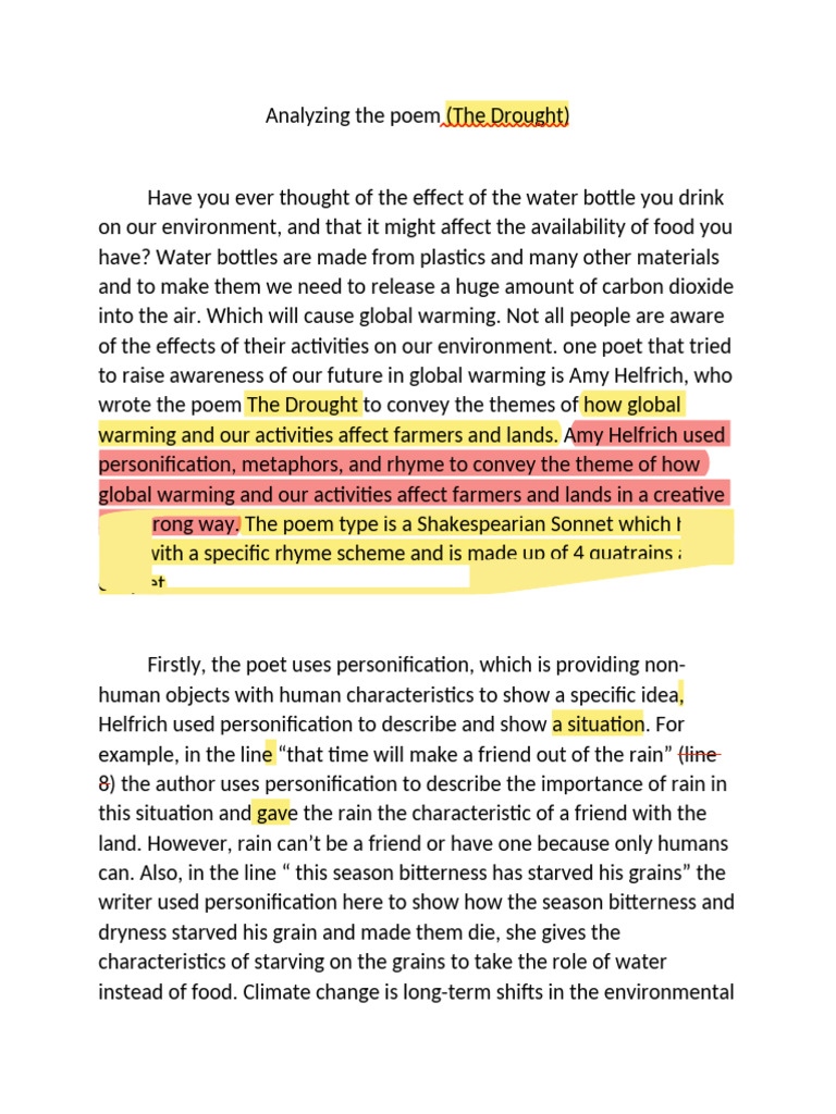 Analyzing "The Drought" by Amy Helfrich | PDF | Poetry | Rhyme