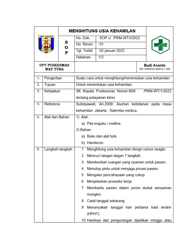 SOPmenghitung Usia Kehamilan. Rika | PDF