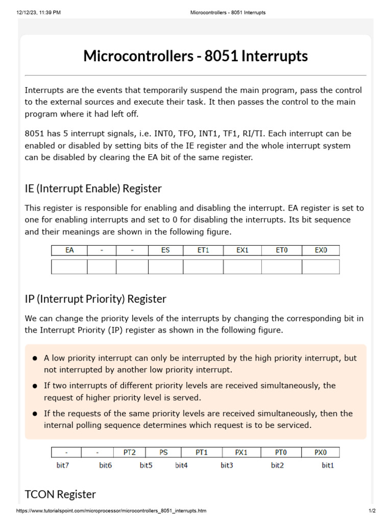 Microcontrollers - 8051 Interrupts | PDF Microcontrollers - 8051 Interrupts | PDF