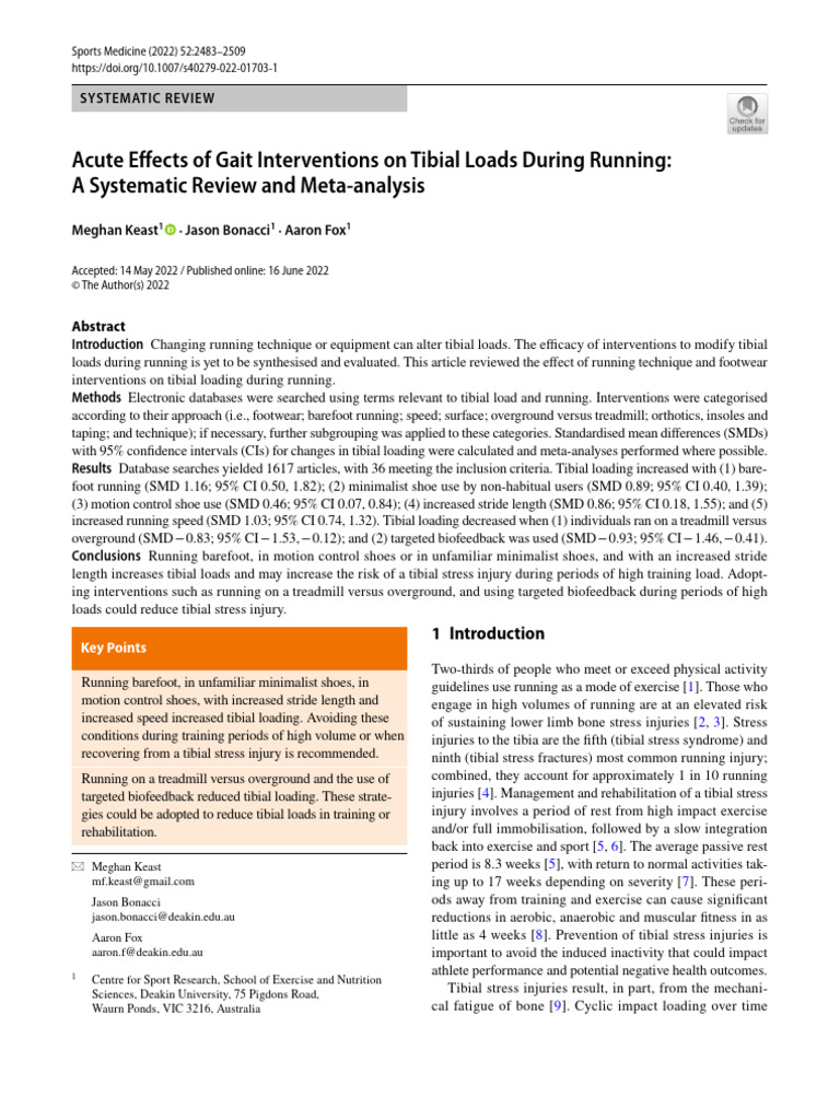 Acute Effects of Gait Interventions On Tibial Loads During Running: A Systematic Review and Meta ...