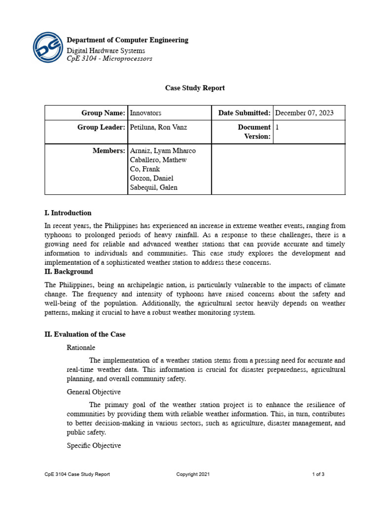 Weather System - CpE 3104 Case Study Report | PDF | Humidity | Weather