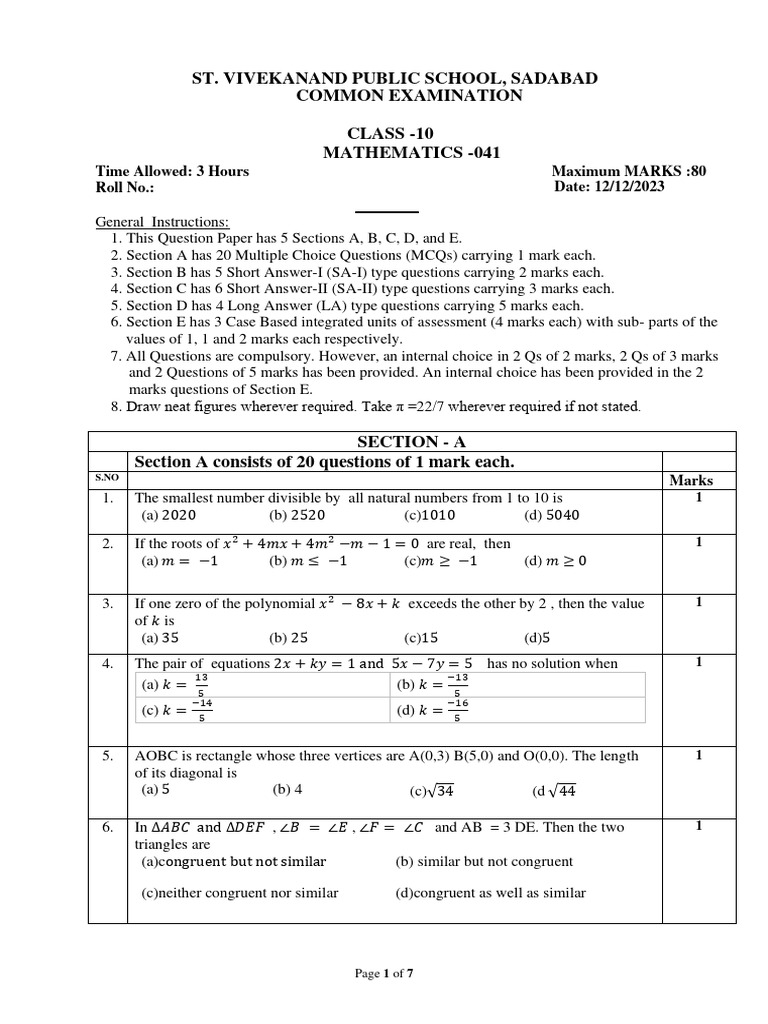STD.X Maths Standard QP Code 1 | PDF | Circle | Area