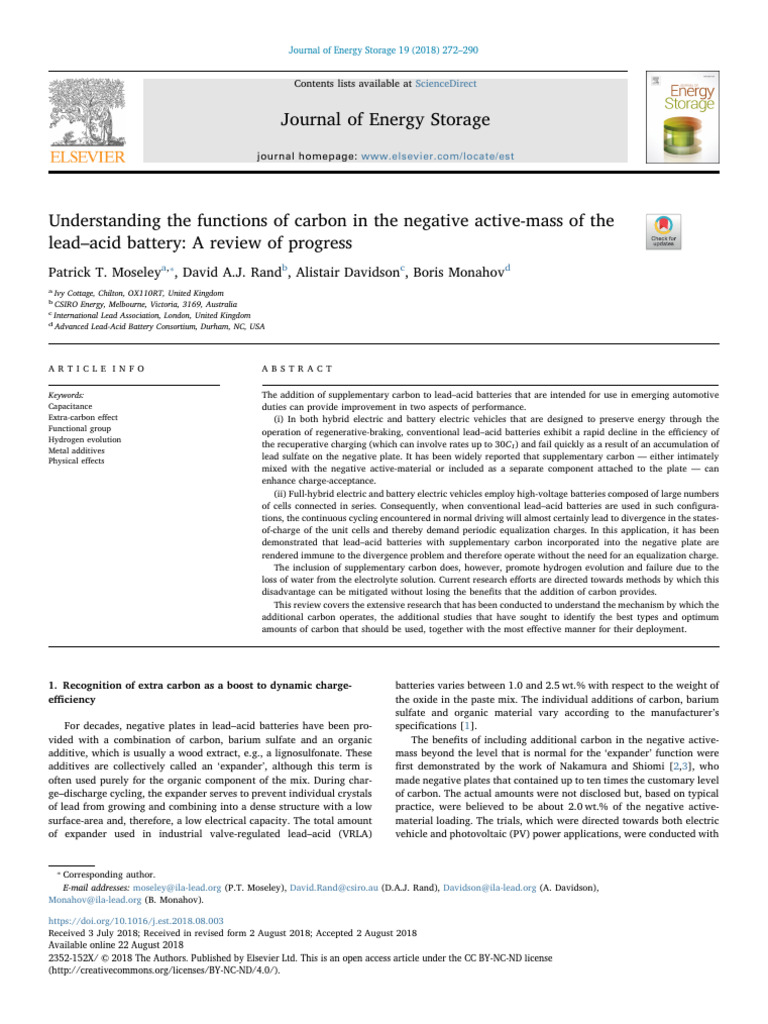 Understanding the functions of carbon in the negative active-mass... (MOSELEY, 2018) | PDF ...