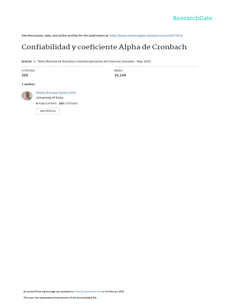Confiabilidad y Coeficiente Alpha de Cronbach | PDF | Alfa de Cronbach | Consistencia interna