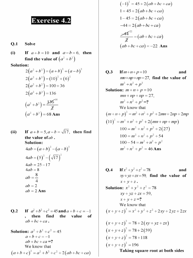 9th Math CH 4 Ex 4.2 | PDF