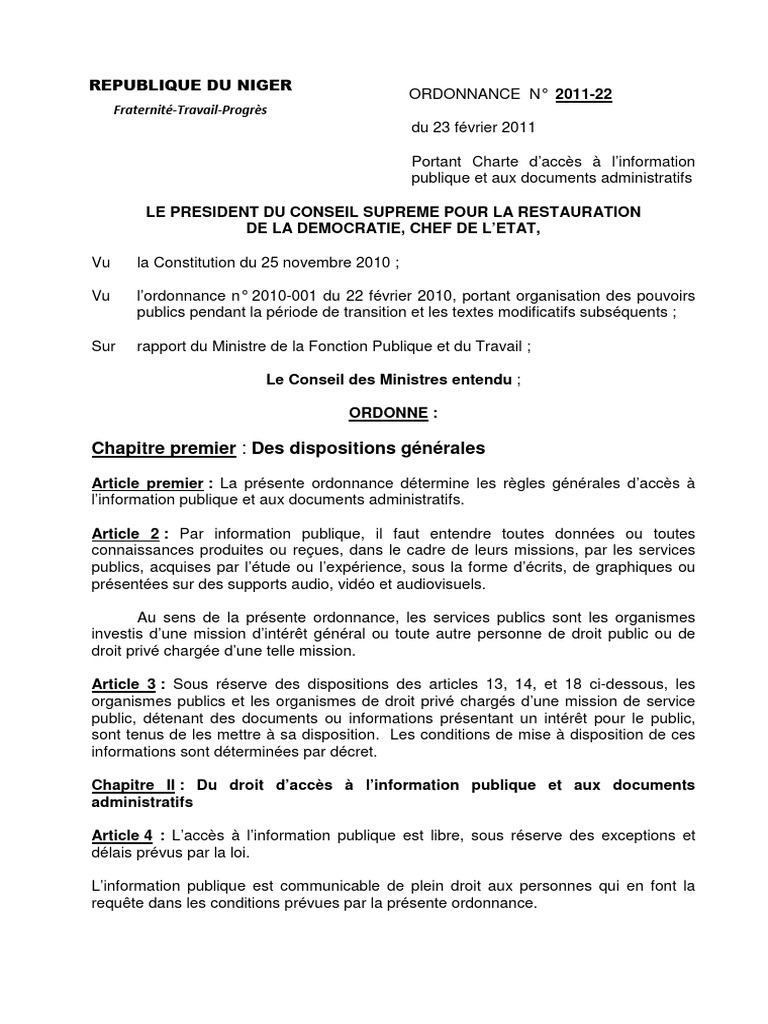 Accès à l'information publique au Niger | PDF | Liberté d'accès aux ...
