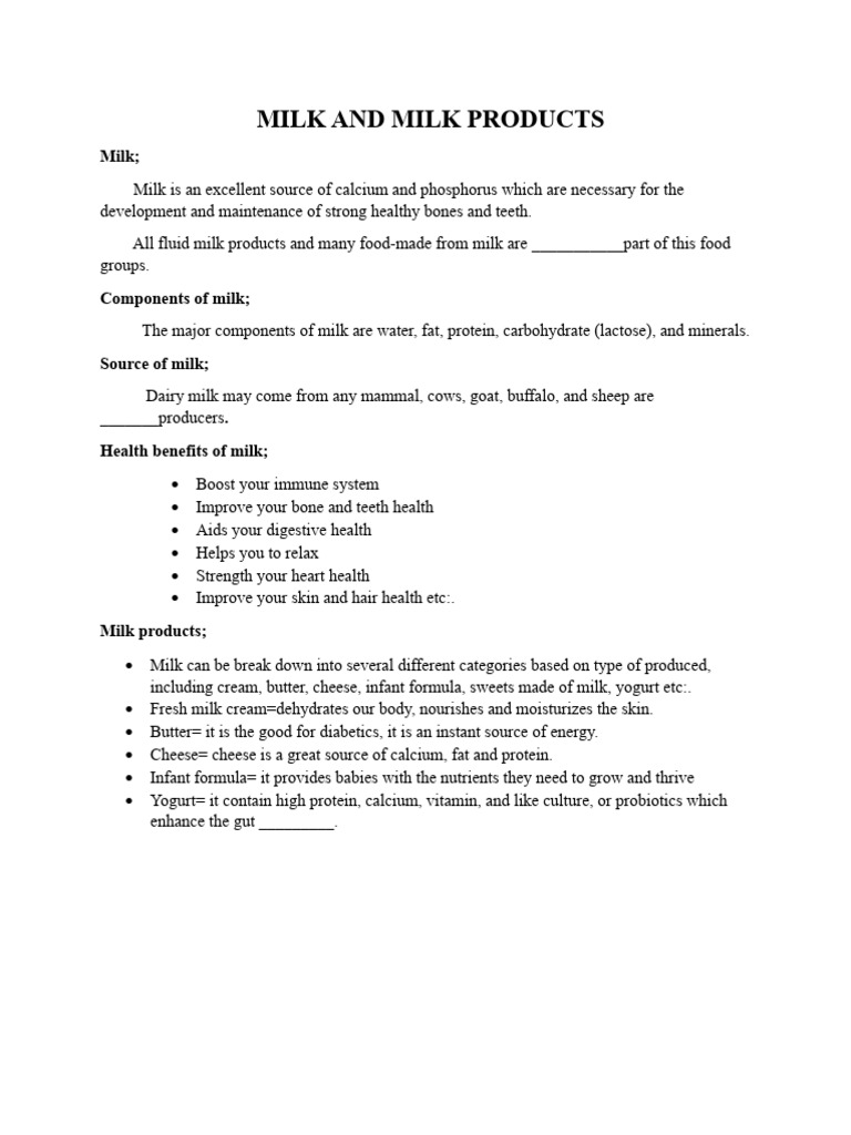Overview of Milk and Its Products | PDF | Social Science | Cooking ...