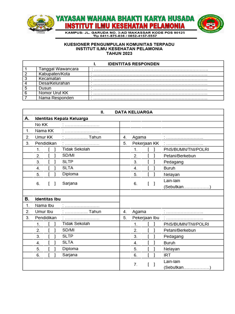Format Kuesioner PKK Komunitas Gabungan | PDF