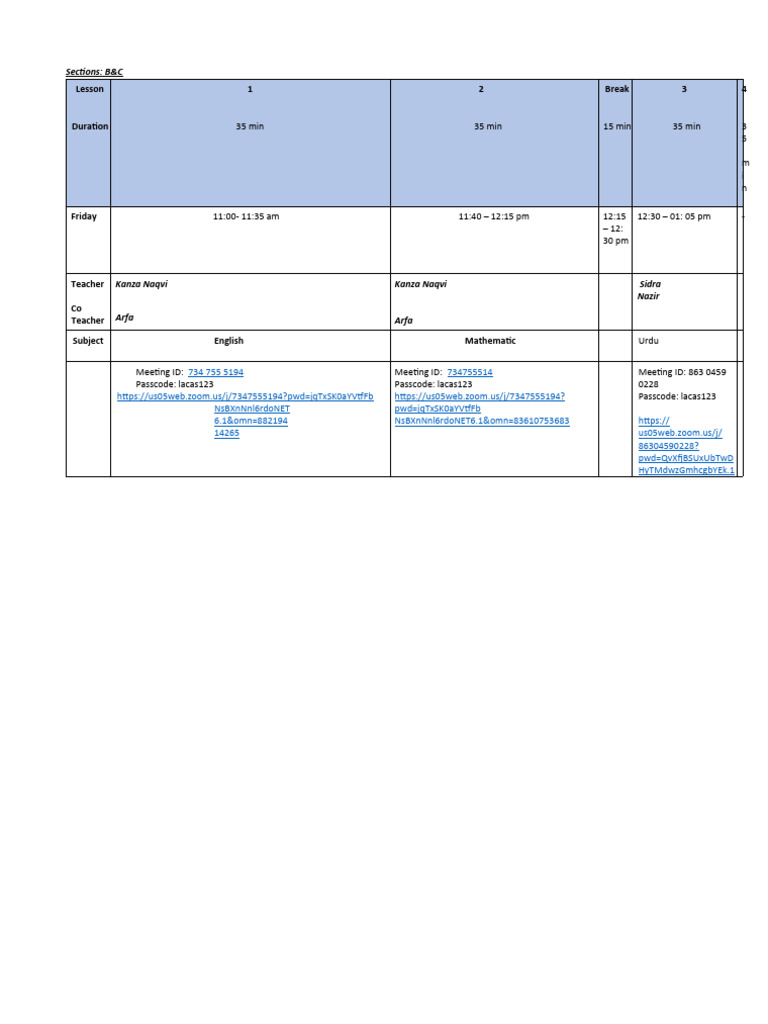 Grade 2-C Time Table Online | PDF