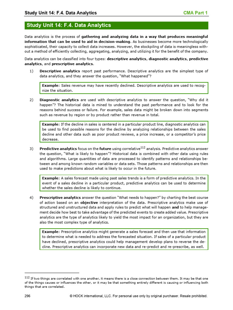 Study Unit 14: F.4. Data Analytics | PDF | Business Intelligence | Artificial Neural Network