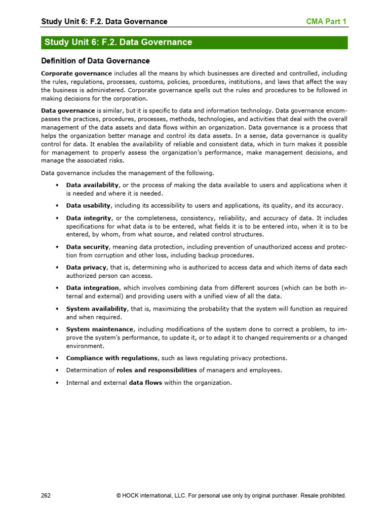 Study Unit 6: F.2. Data Governance | PDF | Internal Control | Firewall (Computing)