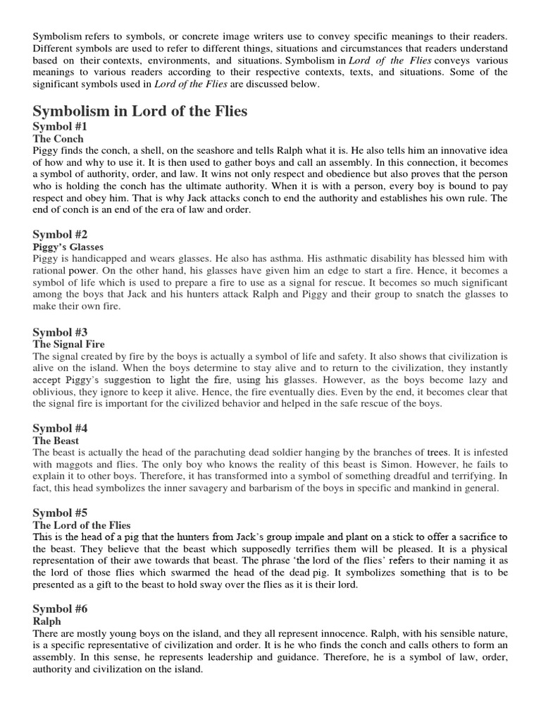 Lord of The Flies (Symbolism) | PDF | General Fiction