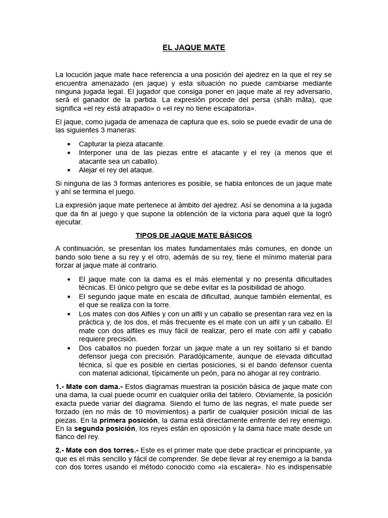 El Jaque Mate | PDF | Ajedrez | Juegos de mesa tradicionales