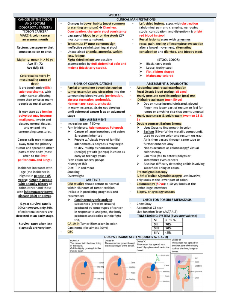 Week 16 Gi and Gyne Cancer | PDF | Colorectal Cancer | Cancer