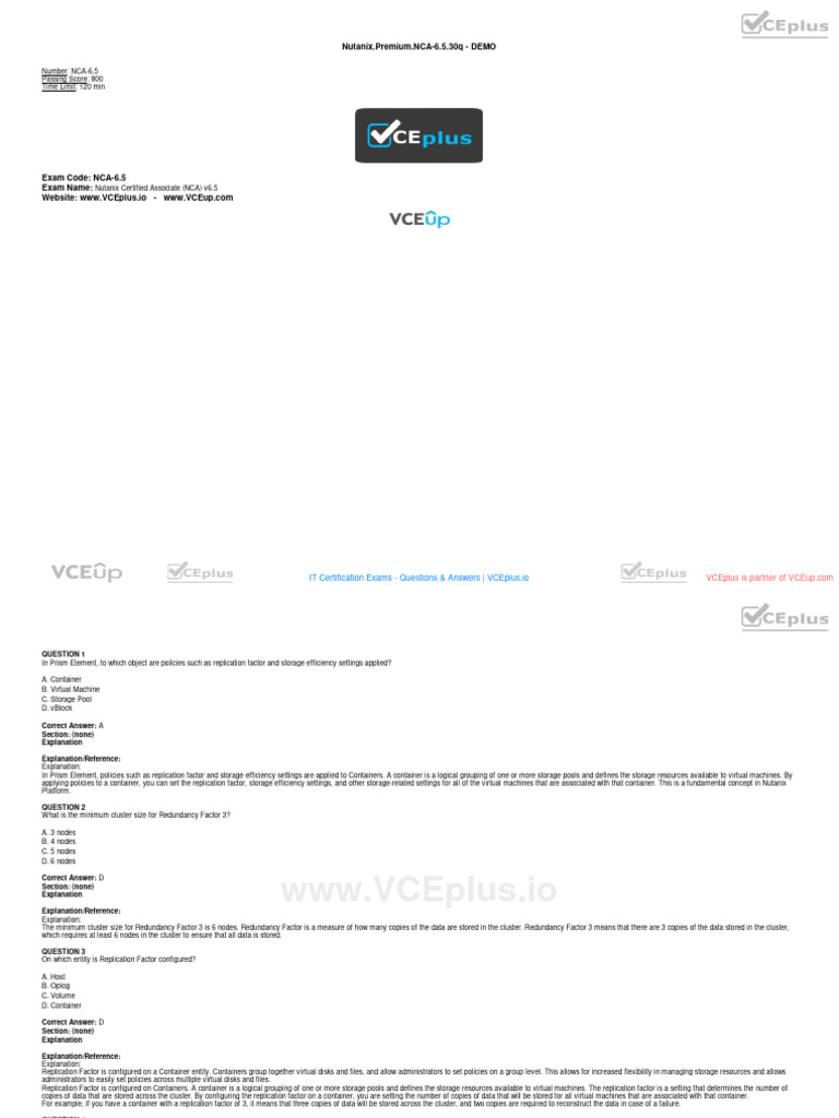 Nutanix Premium NCA-6 5 30q-DEMO | PDF | Replication (Computing) | Computer Network