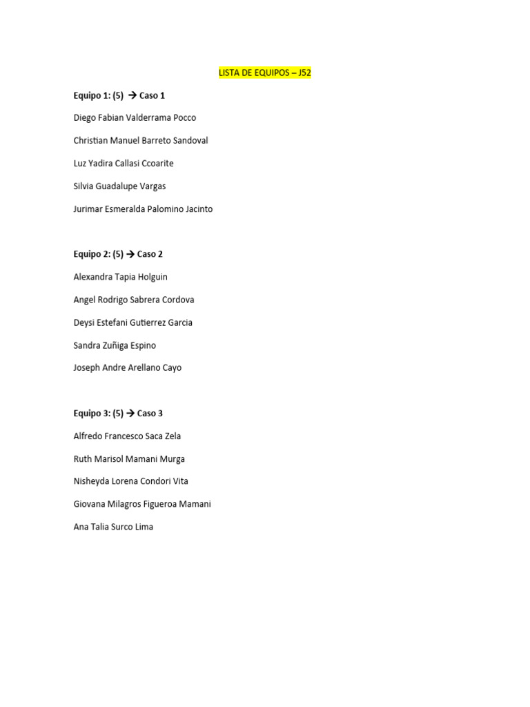Lista de Equipos - J52 | PDF