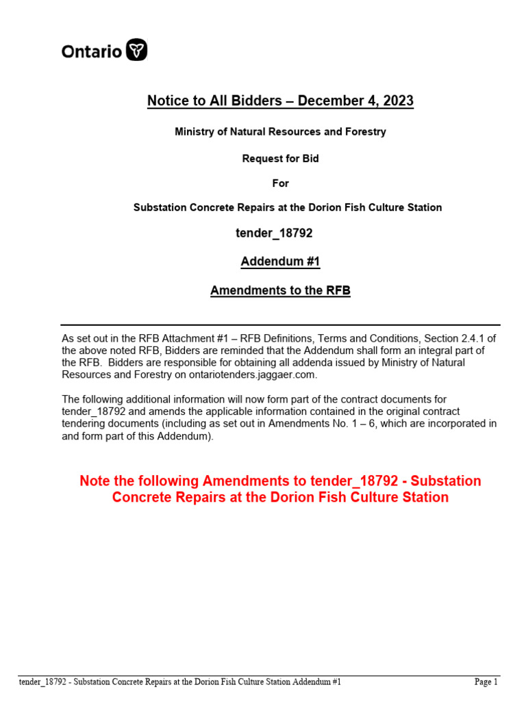 Addendum #1-Amendments To The RFB | PDF | Addendum