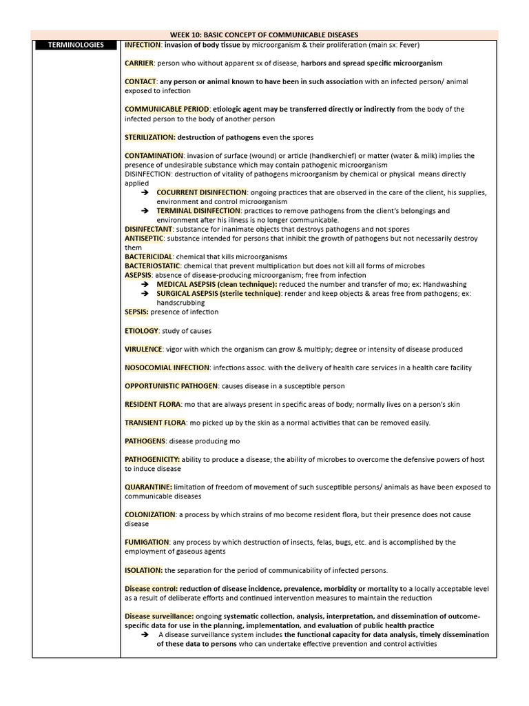 Week 10 Basic Concept of Comm Diseases | PDF | Infection | Immune System