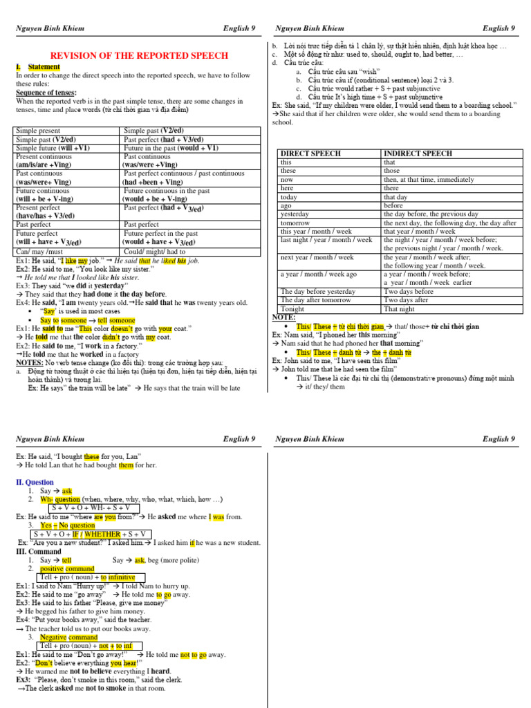 Reported Speech Review | PDF | Semantic Units | Languages