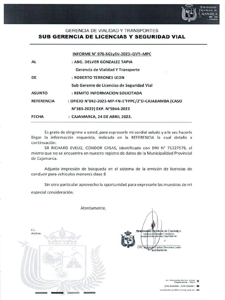 2023005944-INFORME N076-SGLySV-2023-GVT-MPC | PDF