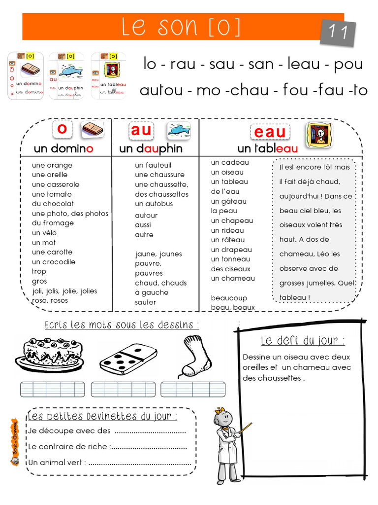 Exercices sur le son [o] en CE1 | PDF